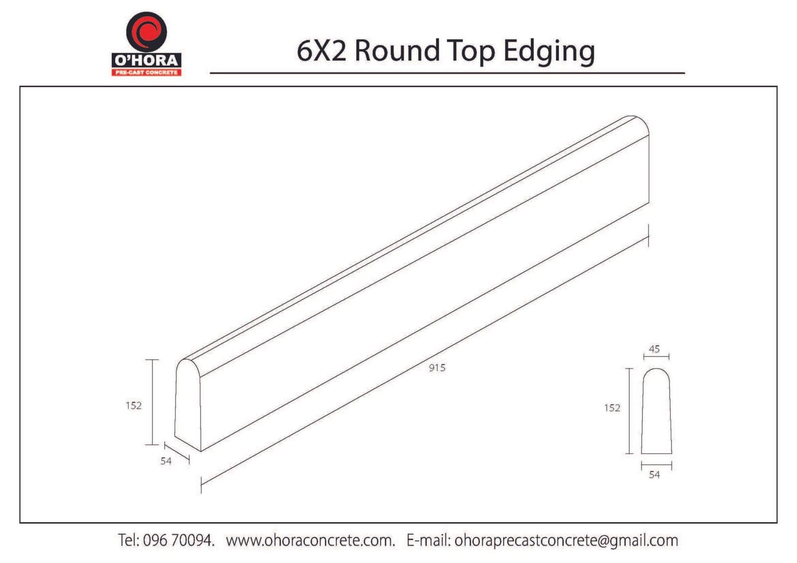 6X2 Round Top Edging - O' Hora Pre-Cast Concrete, Mayo, Sligo, West of ...