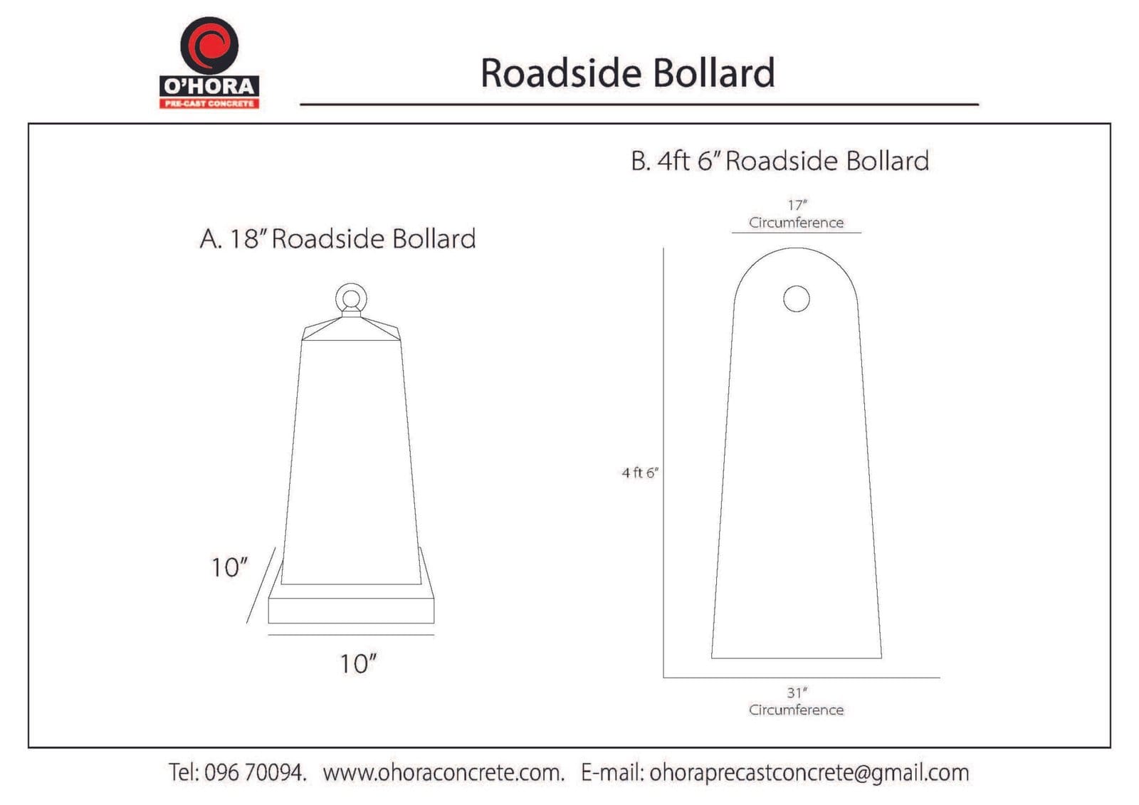 Roadside Bollards - O' Hora Pre-Cast Concrete, Mayo, Sligo, West of Ireland